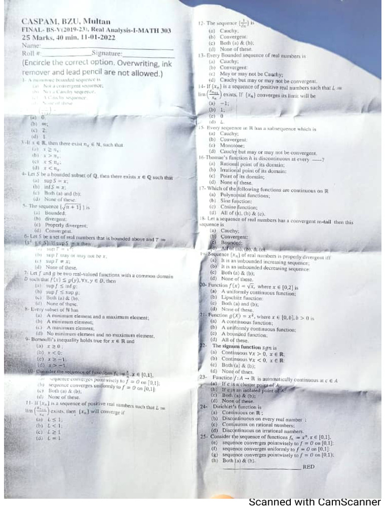 MCQS For Real Analysis | PDF