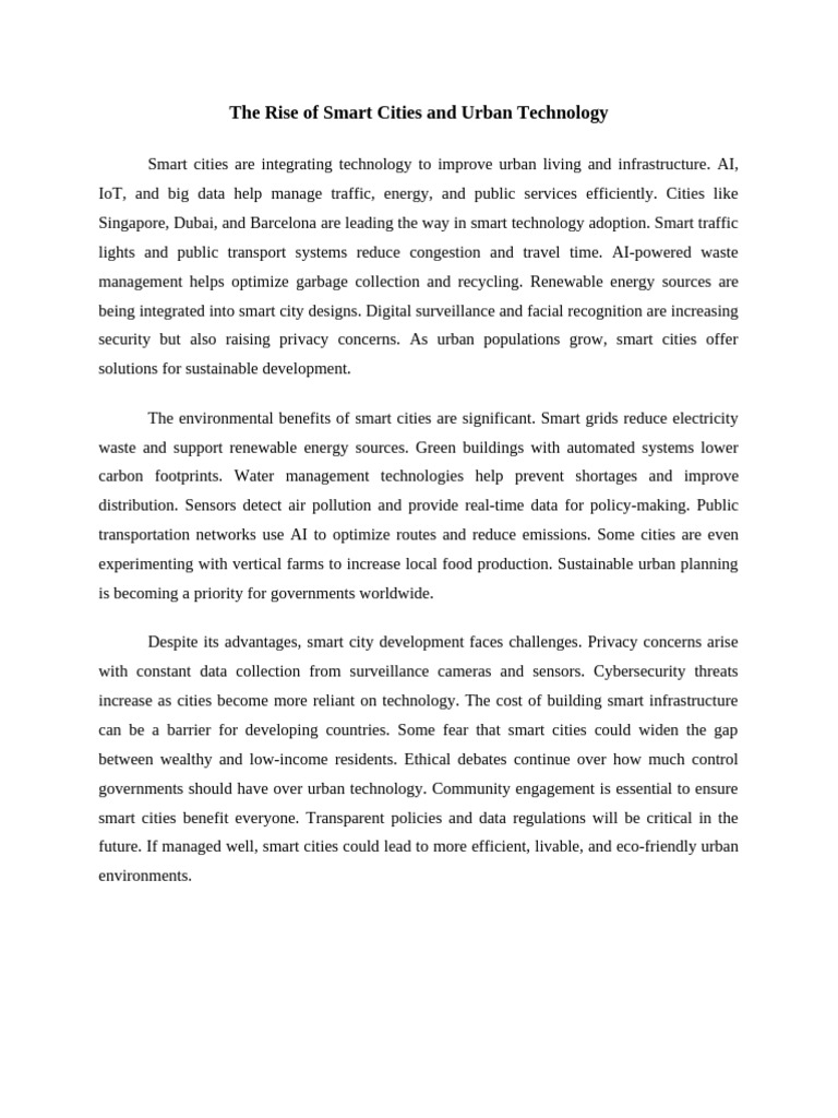 The Rise of Smart Cities and Urban Technology | PDF