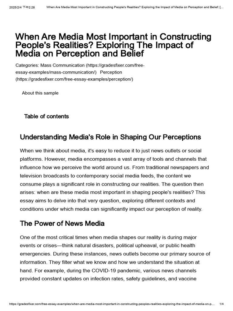 When Are Media Most Important in Constructing People's Realities? Exploring The Impact of Media ...