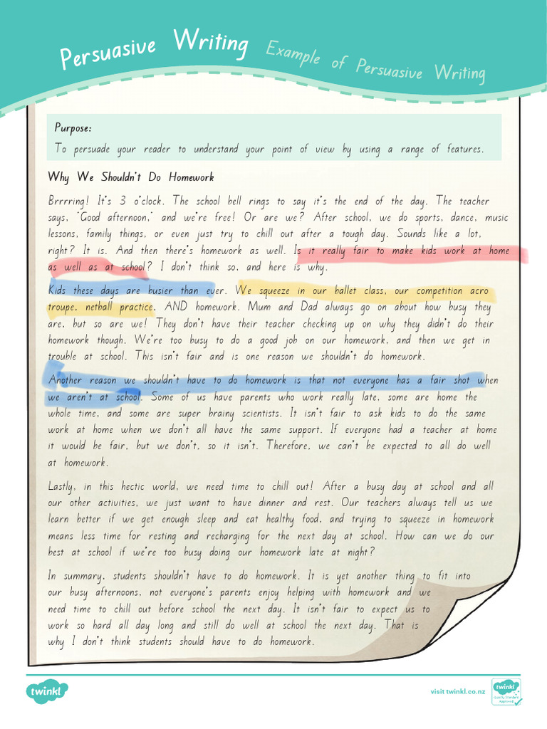 Persuasive Writing Sample | PDF | Homework