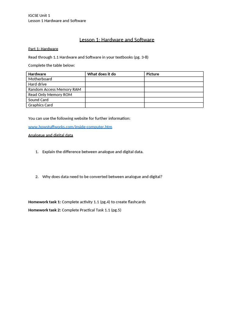 Lesson 1 Hardware and Software | PDF