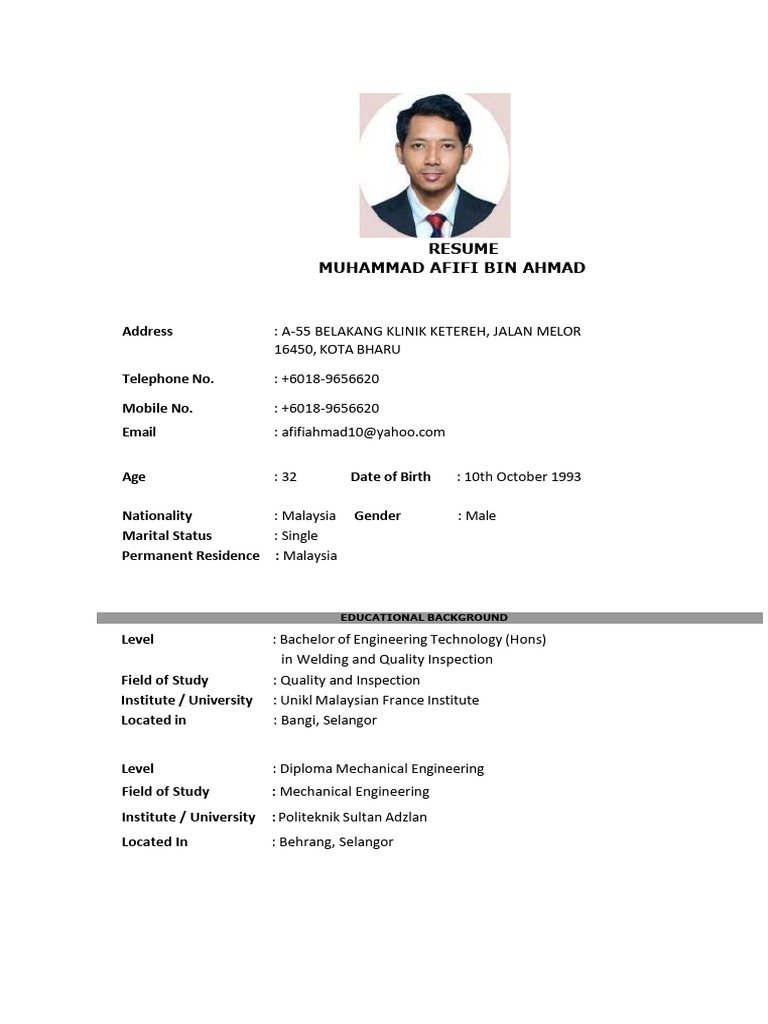 Muhammad Afifi Bin Ahmad Resume | PDF