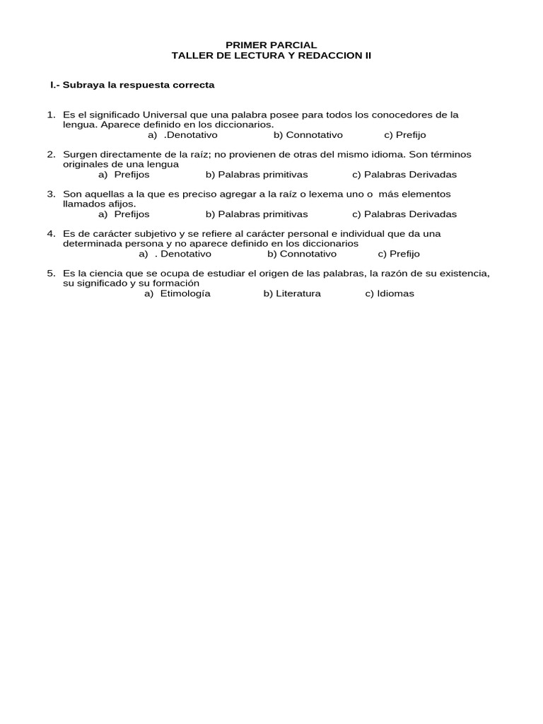 Examen de Lectura y Redacción II | PDF