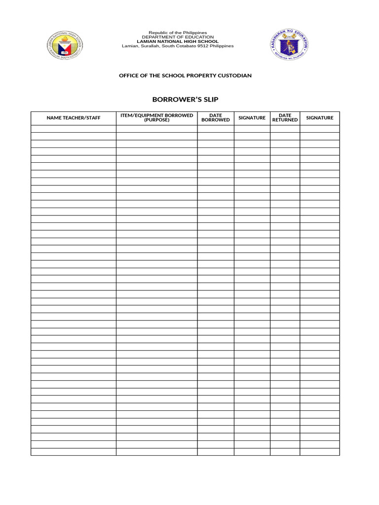 Borrower Slip For School Library and Ict Gadgets | PDF