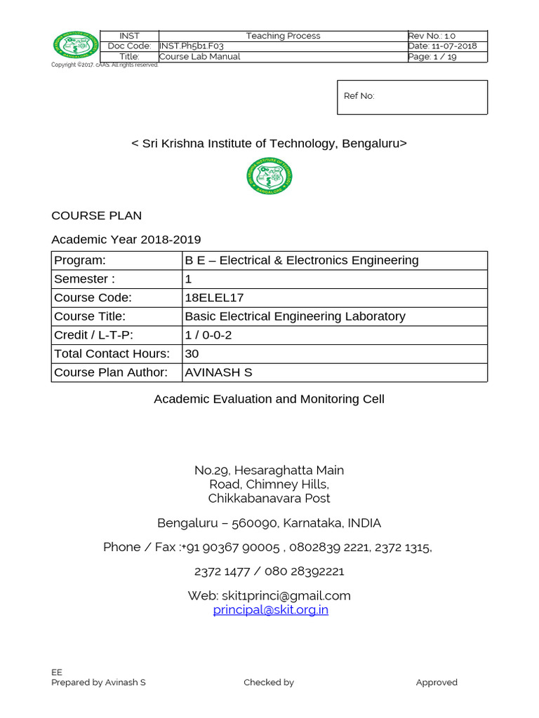 18elel27-Basic Electrical Engineering Lab | PDF | Electricity | Physical Quantities