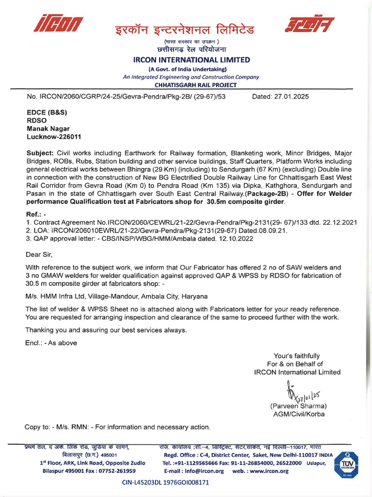 Welder Qualification Request for RDSO Approval | PDF