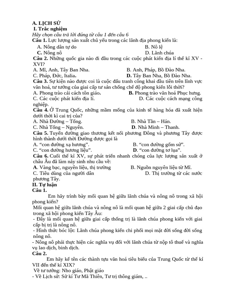 ĐỀ CƯƠNG CKI SỬ ĐỊA 7 | PDF