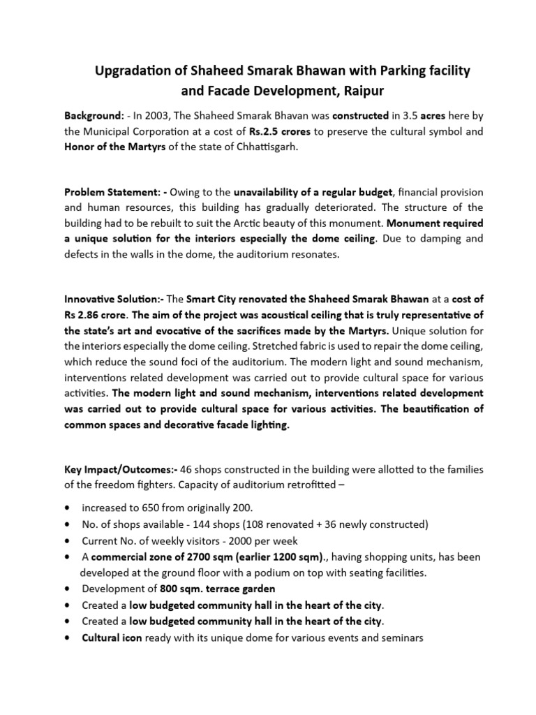 Upgradation of Shaheed Smarak Bhawan | PDF