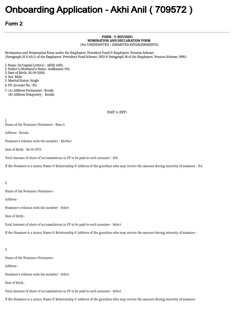 Provident Fund Nomination Form | PDF | Employee Benefits | Government