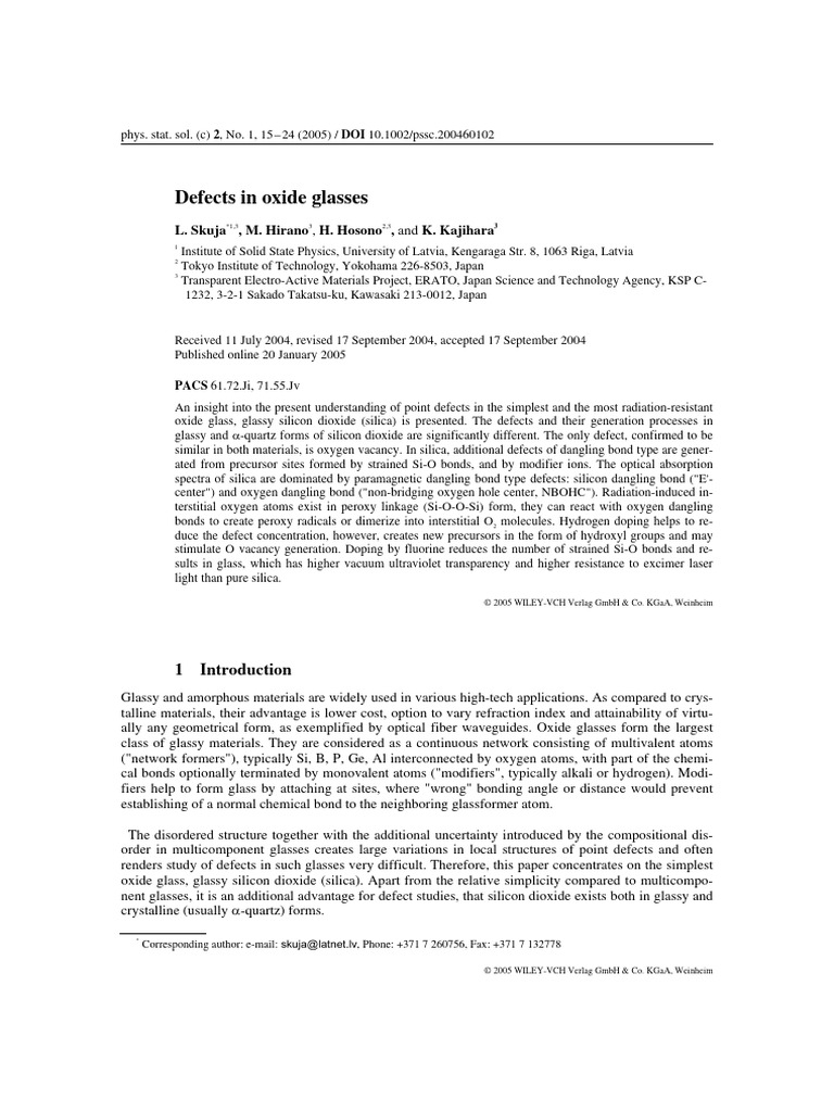 Defects in oxide glasses | PDF | Silicon Dioxide | Silicon