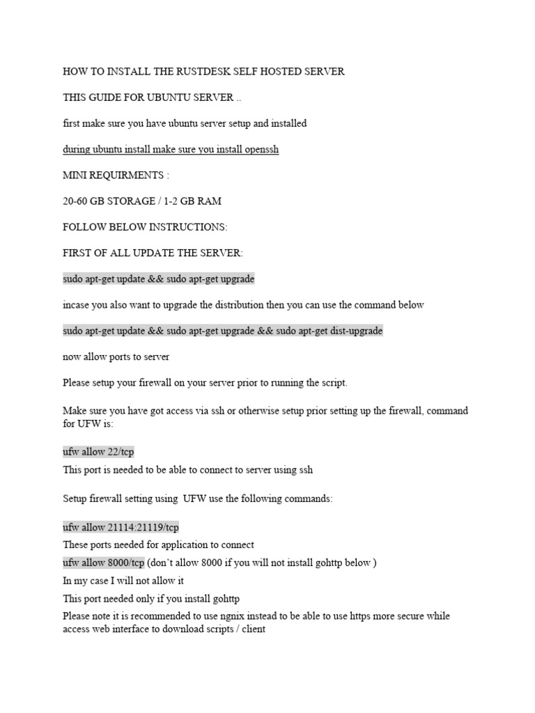 How to install the rustdesk self hosted server | PDF | Port (Computer Networking) | Domain Name ...