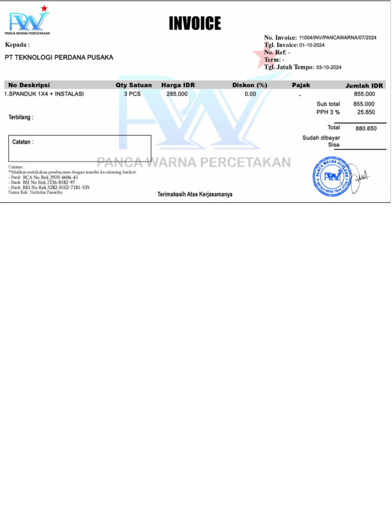 Invoice Spanduk 1x4 | PDF