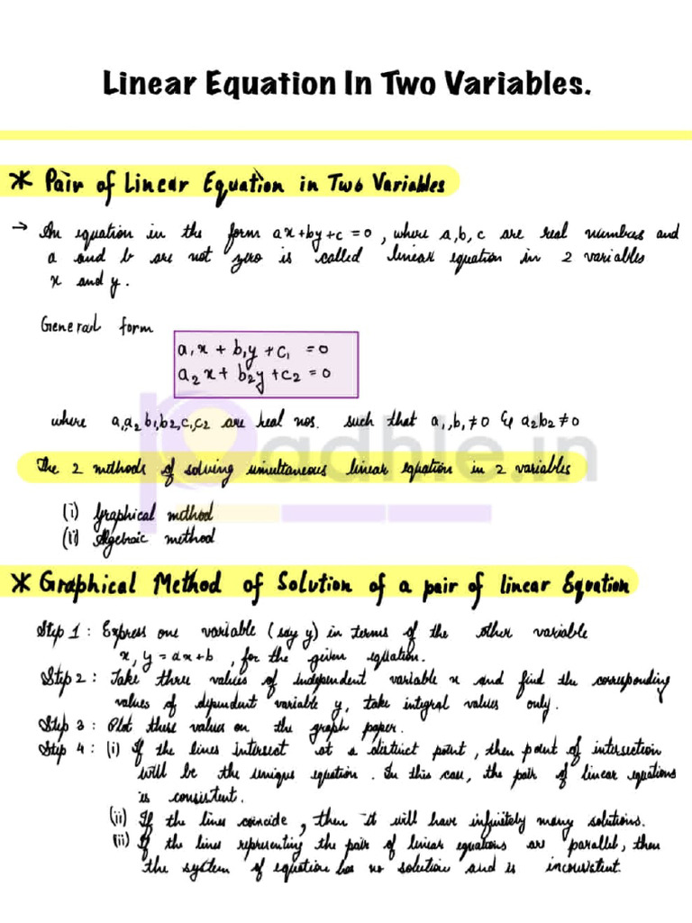 pair of linear equations in two variables | PDF