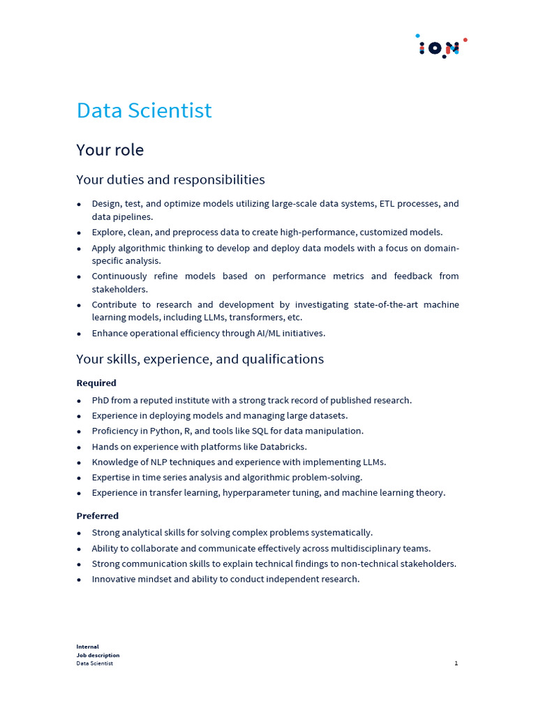 ION Group - Data Scientist Job Description | PDF | Data Science ...