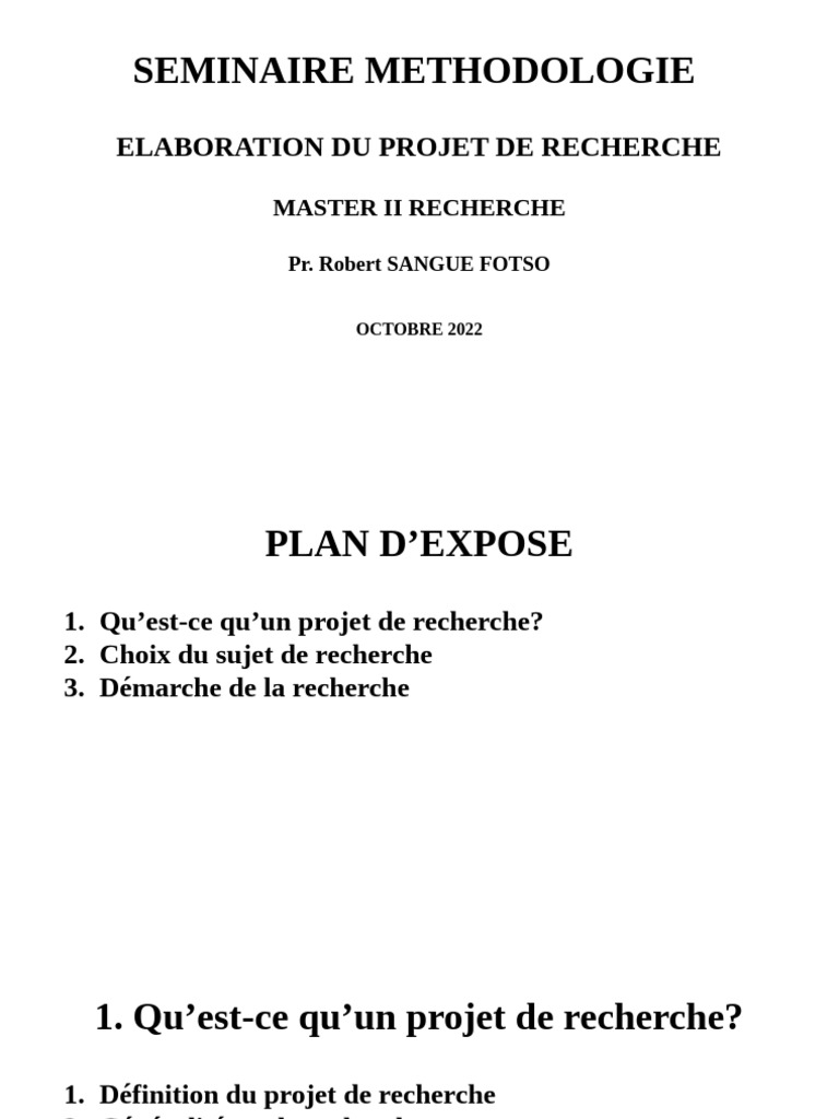 Séminaire Methodo master 2 elaboration projet | PDF | Science