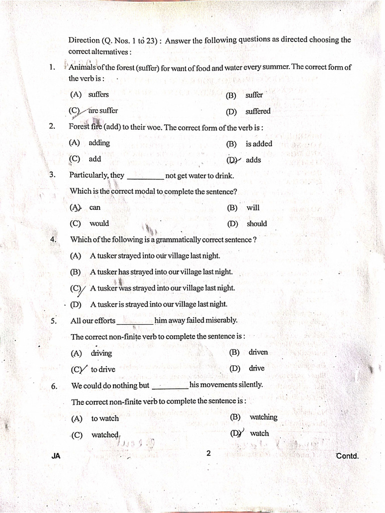 SSB JA 2024 Questions Paper | PDF