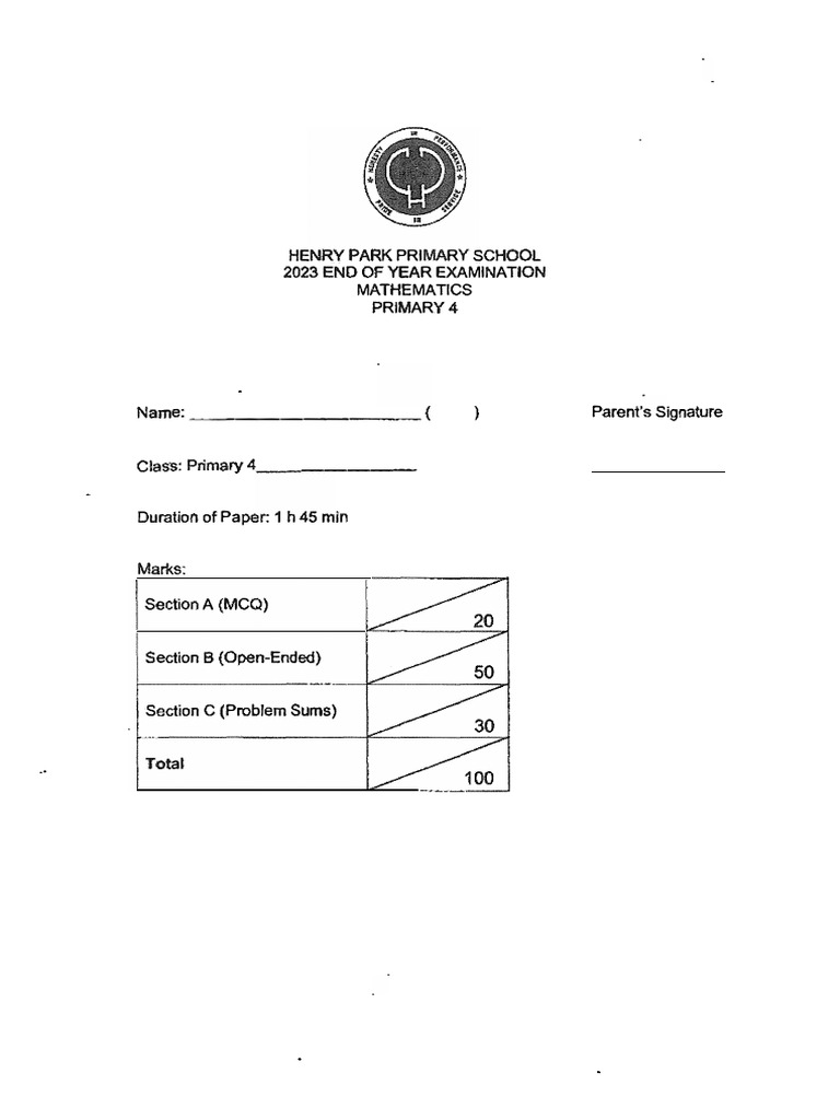Primary 4 Math Exam 2023 | PDF