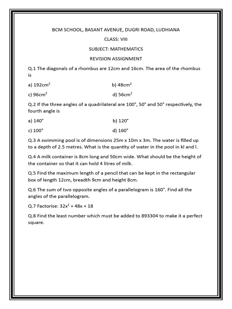 Maths Assignment Pdf 6433