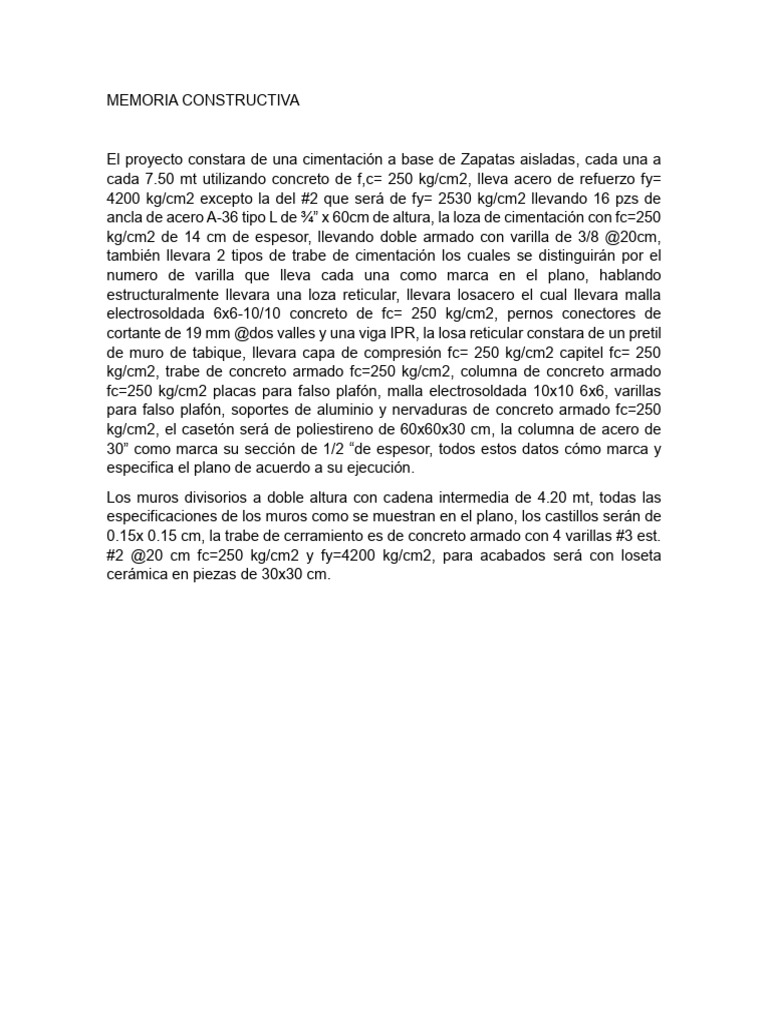 MEMORIA CONSTRUCTIVA | PDF