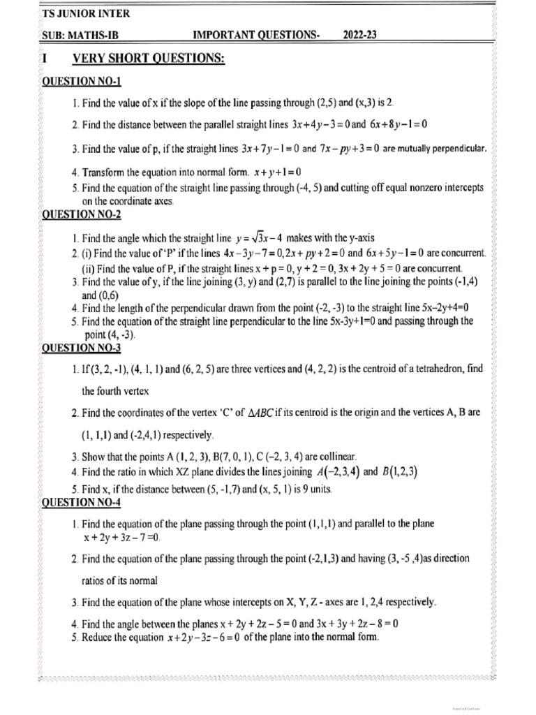 Ts JR Maths Ib Imp Questions-2023 | PDF