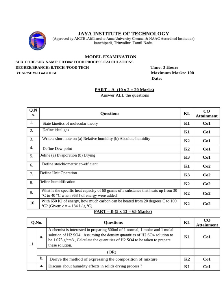 FOOD PROCESS MODEL QP 1 | PDF | Heat | Carbon Dioxide