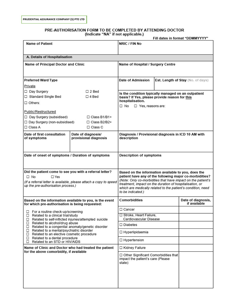 PreAuthorisation Form To Be Completed by Doctor 2022 | PDF | Comorbidity | Mental Disorder
