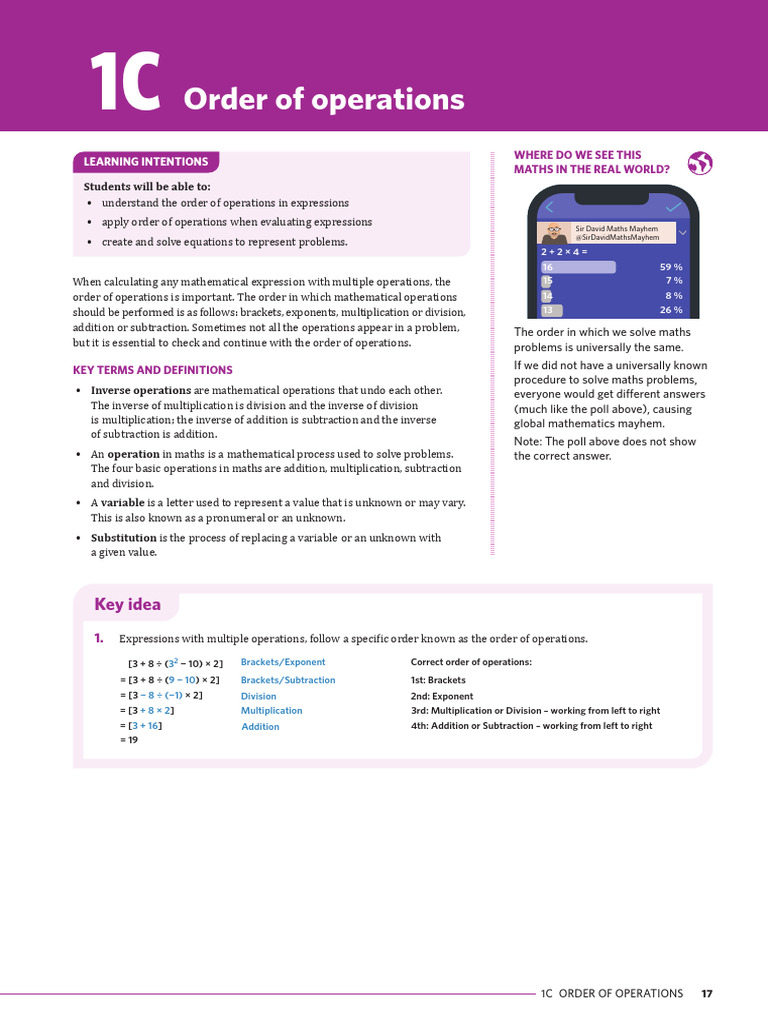 Textbook - Order of Operations - Edrolo | PDF | Subtraction ...