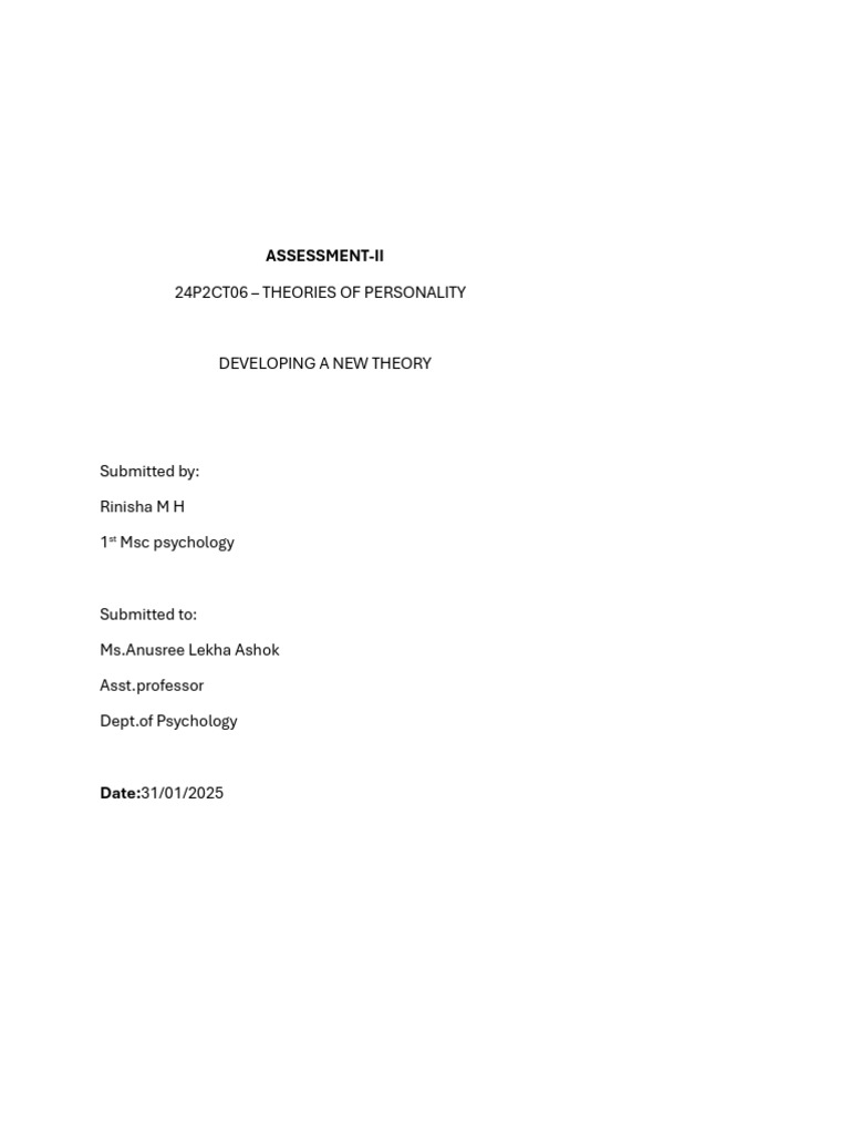 Rinisha - Theories of Personality Assignment - Reviewing A Theory and ...