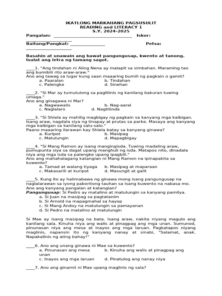 3RD PT READING and LITERACY 1 | PDF
