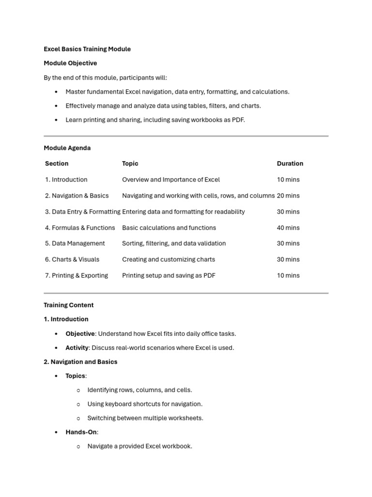 Excel Basics Training Module | PDF | Microsoft Excel | Computing