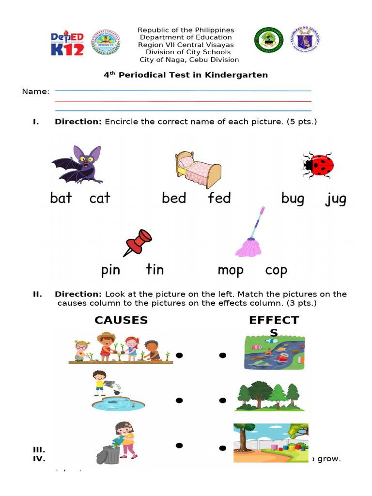4TH Periodical Test in Kindergarten | PDF
