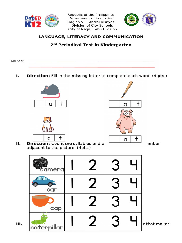 Kindergarten 2nd Periodical Tests Guide | PDF