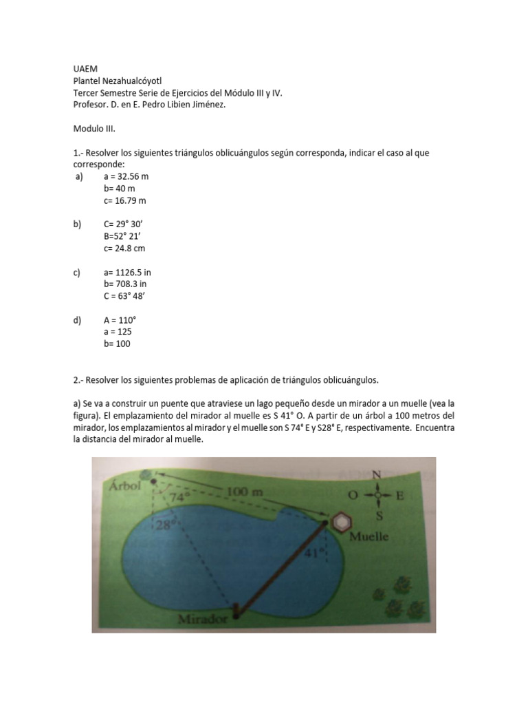 Serie de Ejericios Modulo III y IV 20102024 - PLJ | PDF | Curva | Ángulo