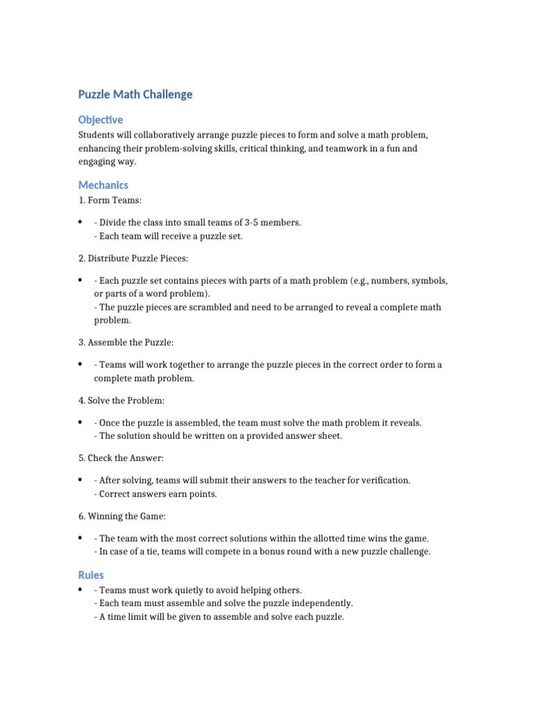 Puzzle Math Challenge | PDF