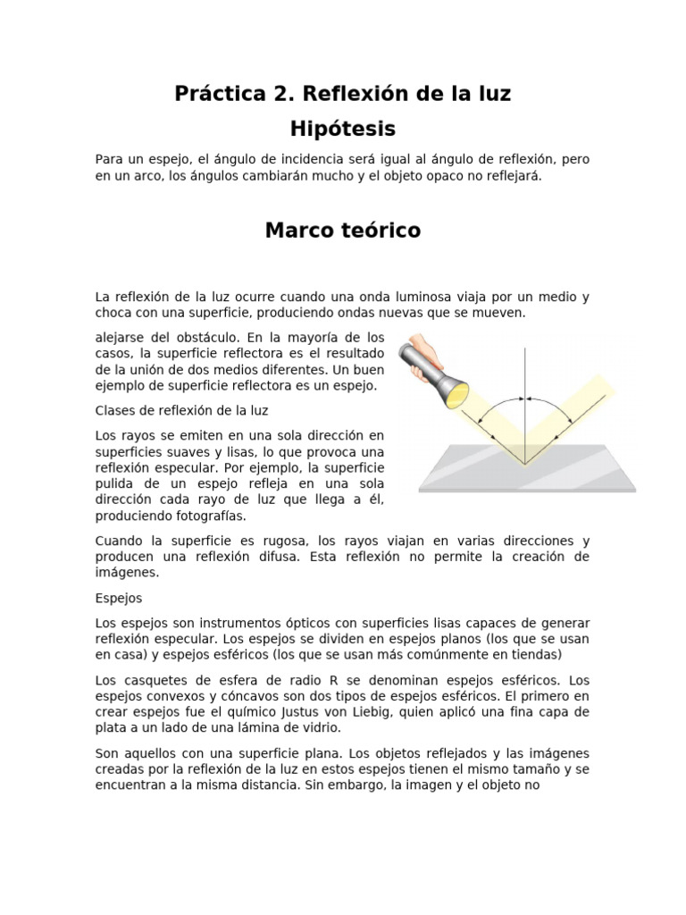 Reflexión de la Luz en Espejos | PDF | Reflexión (Física) | Espejo