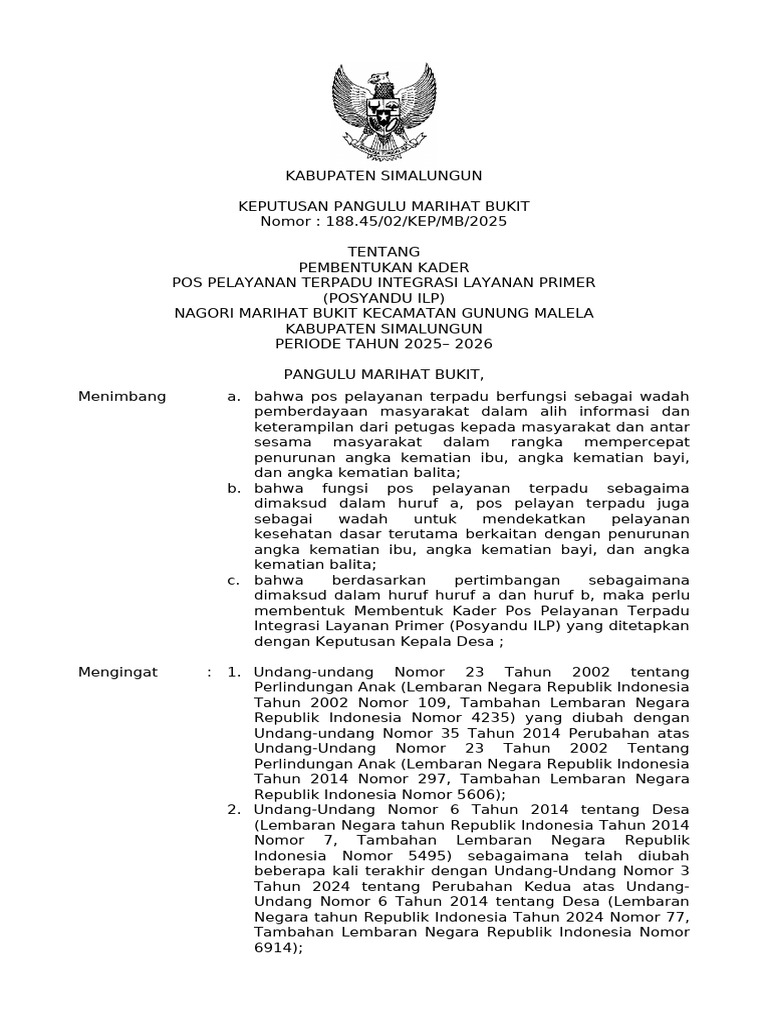 SK - Kader Posyandu ILP Marihat Bukit | PDF