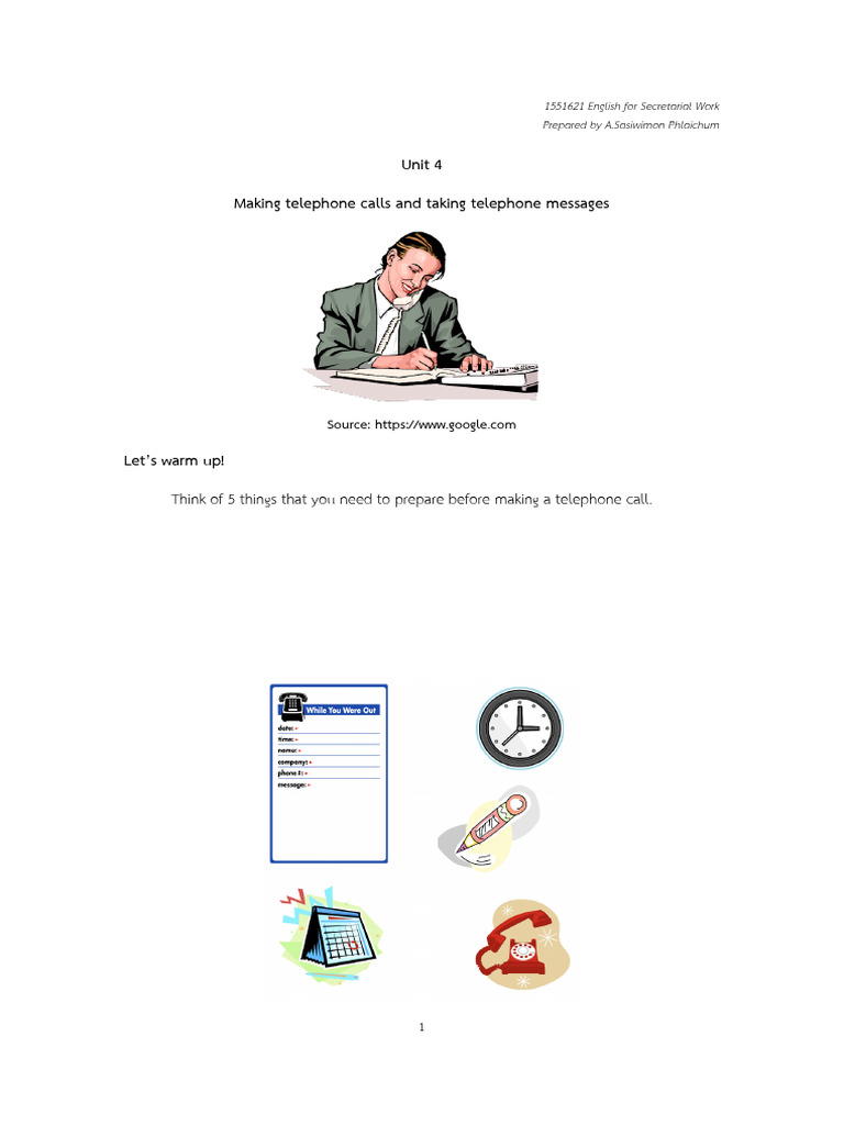 เปิด Unit 4 Making Telephone Calls and Taking Messages - 20241213 ...