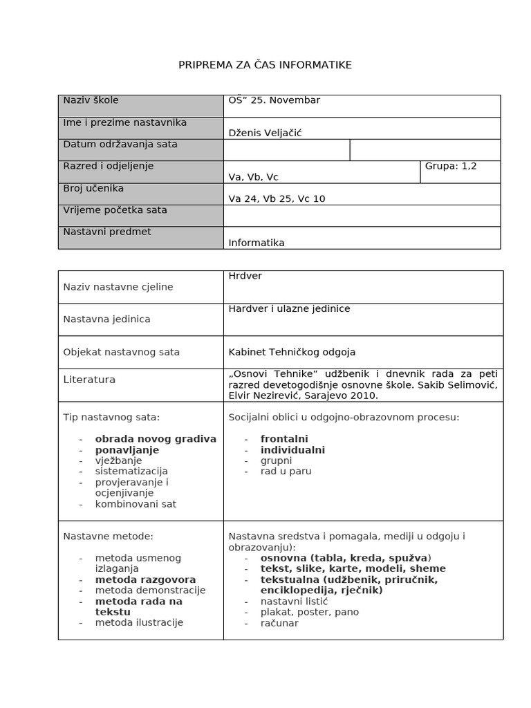 Priprema Za Čas in 4 | PDF