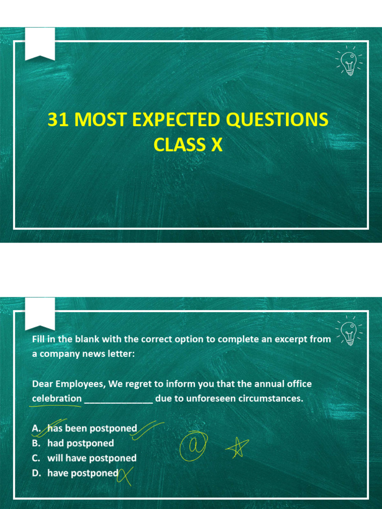 Class X Expected Questions Guide | PDF