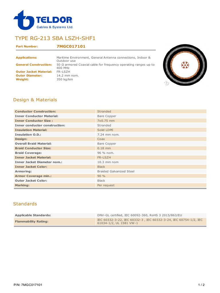 RG-213 50Ω Armored Coaxial Cable | PDF | Coaxial Cable | Electricity