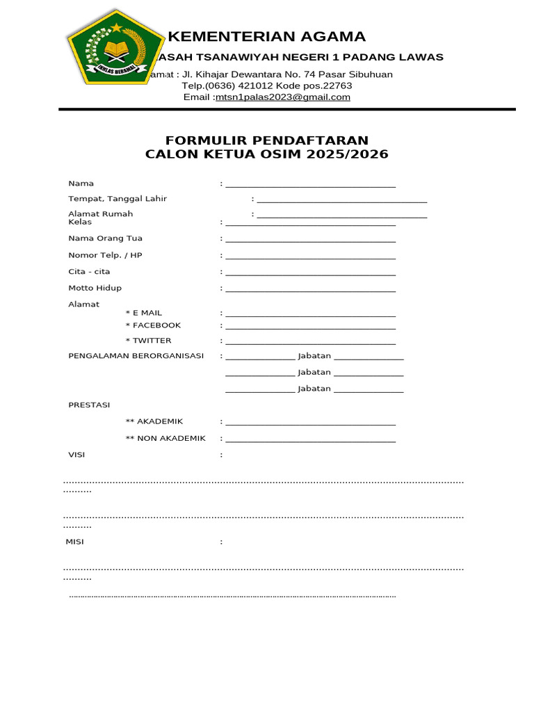 Formulir Pendaftaran OSIM 2025/2026 | PDF