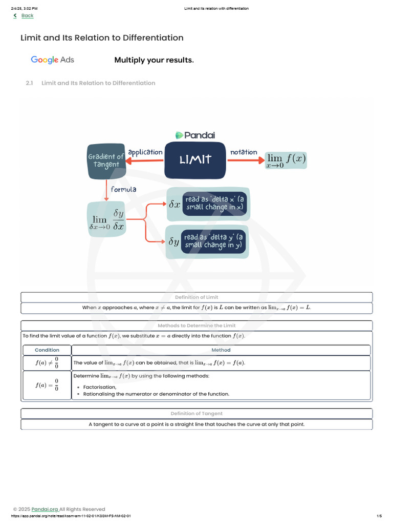 Limit And Its Relation With Differentiation Pdf Tangent Gradient 6317