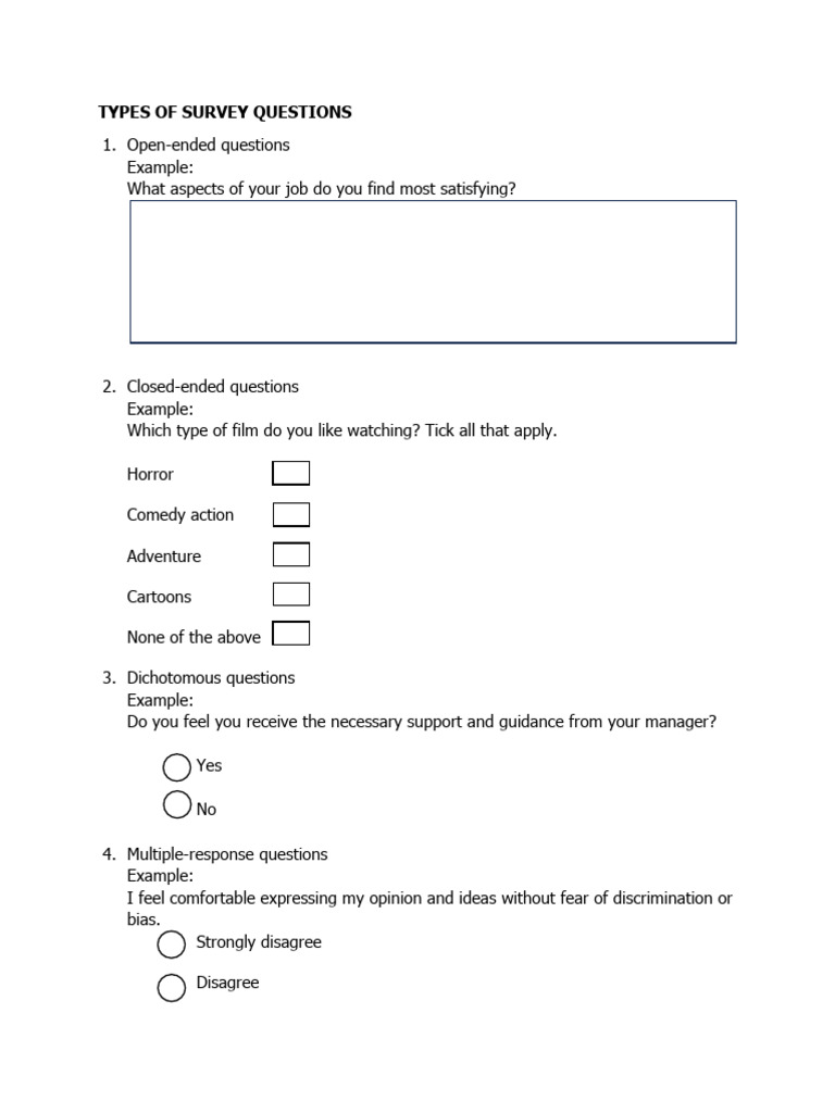 Types of Survey Questions Activity | PDF | Psychology | Social Psychology
