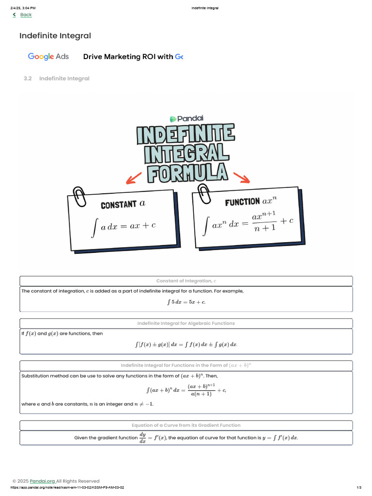 Indefinite Integral Calculus Guide | PDF | Integral | Mathematical Physics