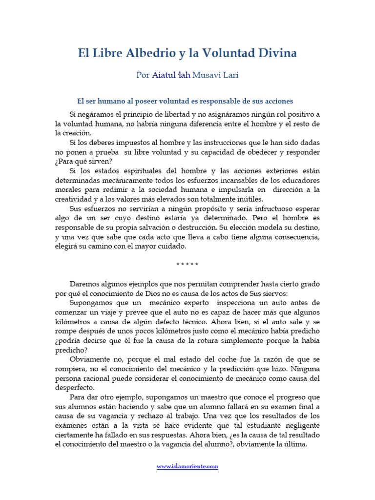 Libre Albedrío y Voluntad Divina | PDF | Destino | Libre albedrío