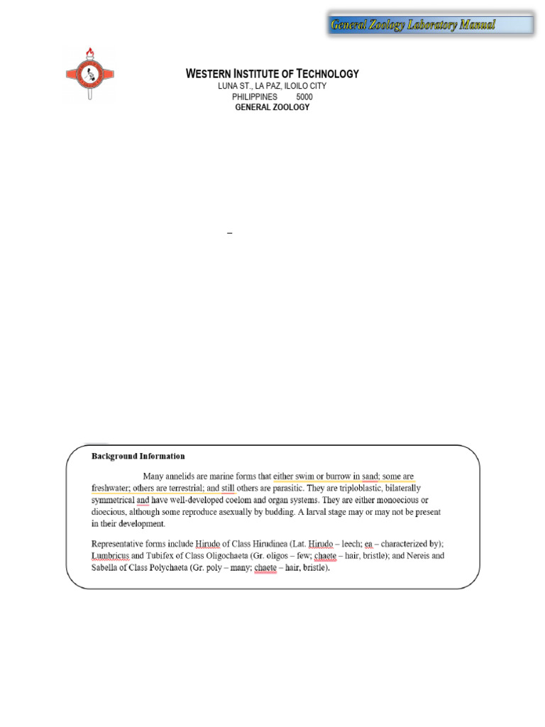 Lab Activity 9 - Annelida | PDF | Biology