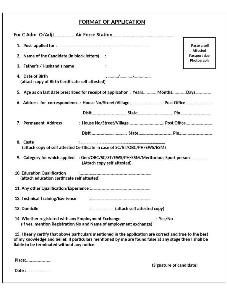 Format of Application Airforce | PDF | Government And Personhood