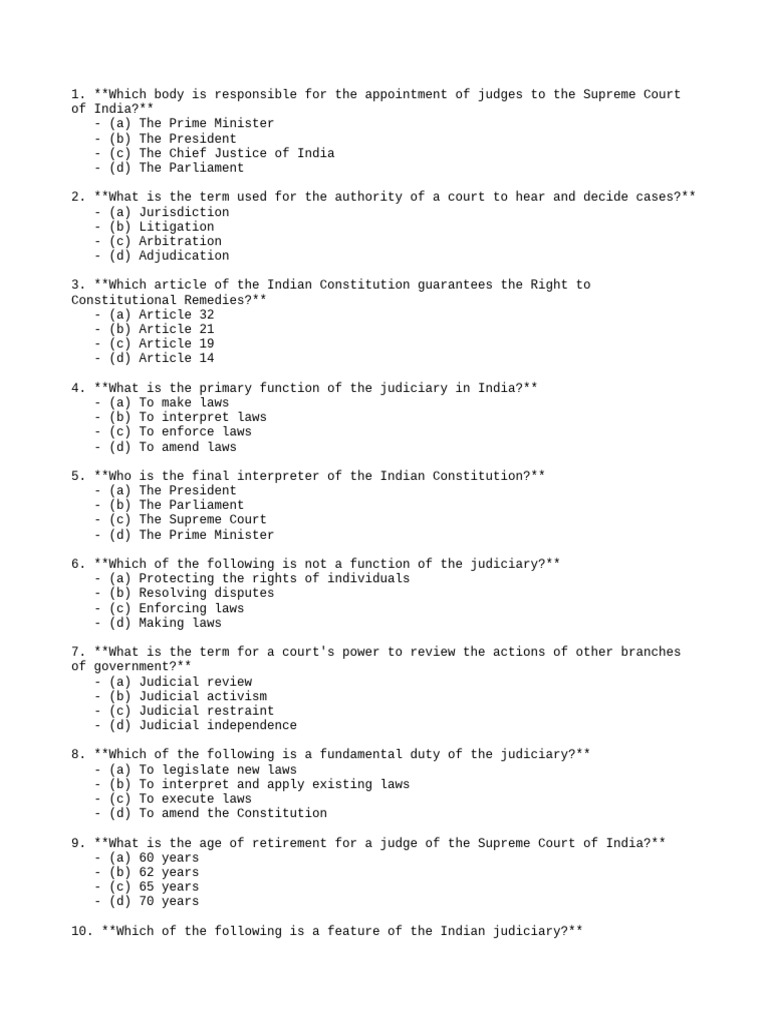 Civics Chapter 4 MCQs Class 8 | PDF | Jurisdiction | Certiorari