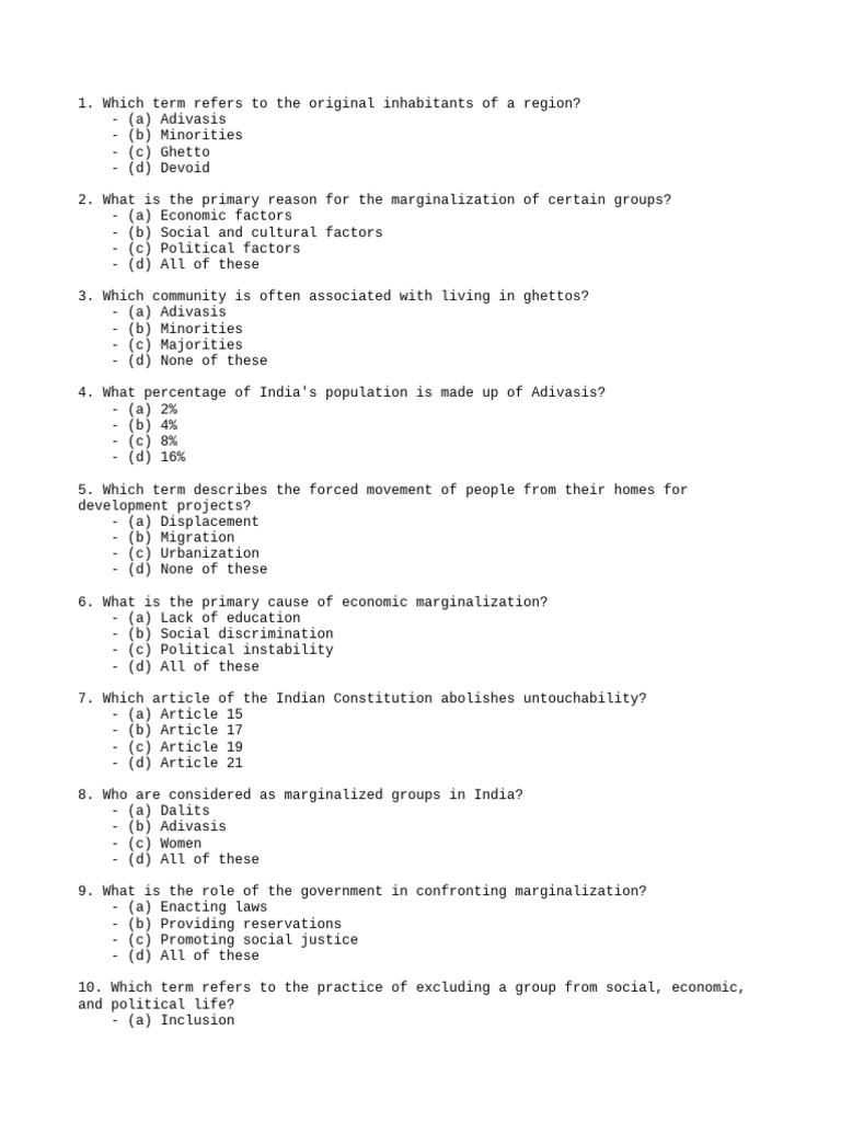 Civics Chapter 6 MCQs Class 8 | PDF | Empowerment | Dalit
