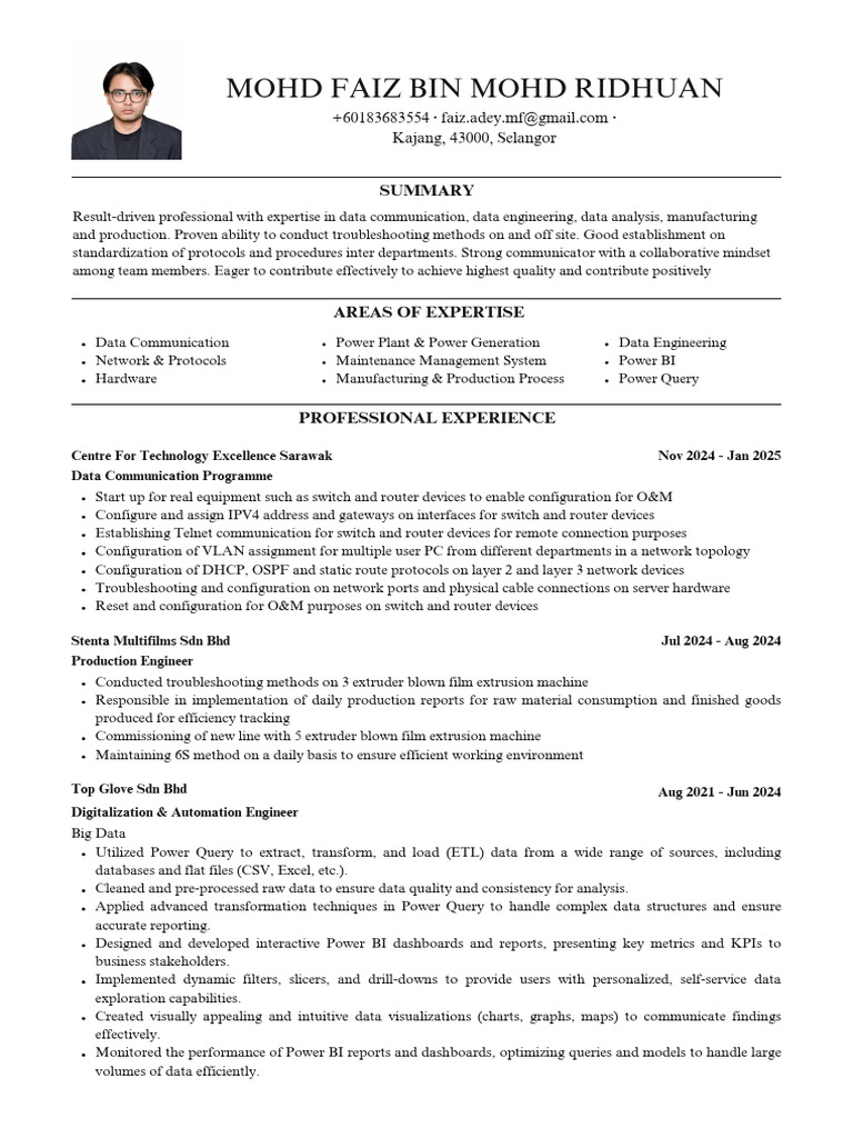 CV (Mohd Faiz Bin Mohd Ridhuan) | PDF | Computer Network | Ip Address